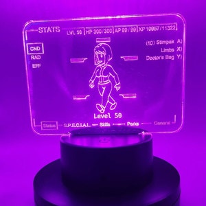 Custom Fallout Vault Girl Stat Screen Acrylic LED Light, Fallout Light ...