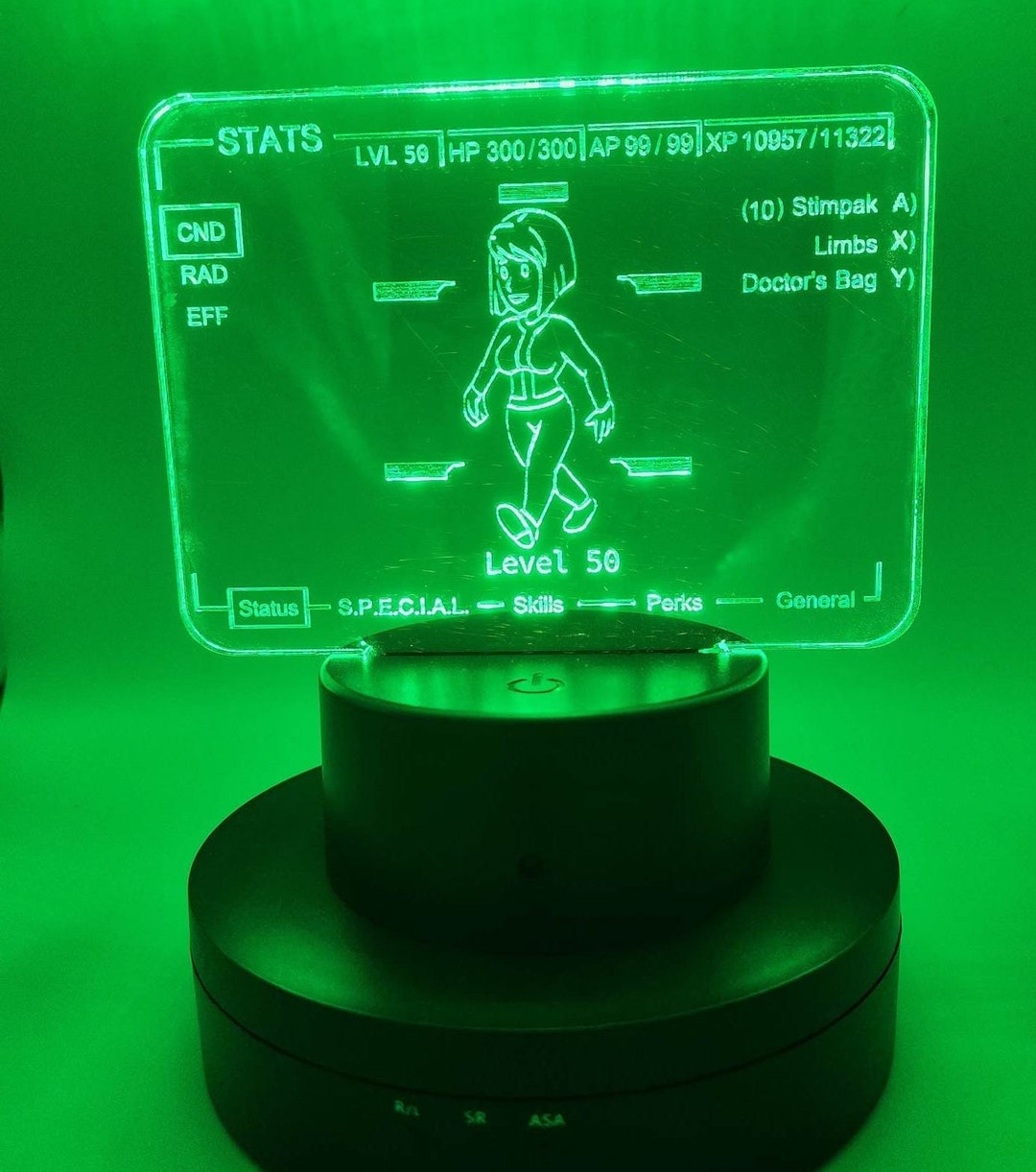 Custom Fallout Vault Girl Stat Screen Acrylic LED Light, Fallout Light ...