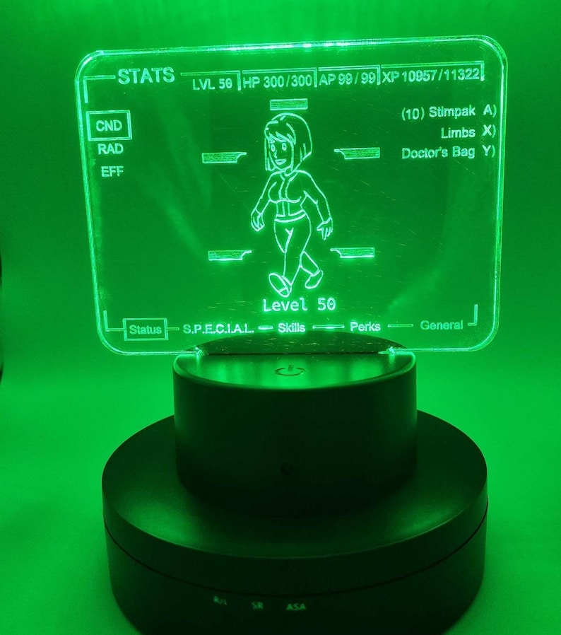 Custom Fallout Vault Girl Stat Screen Acrylic LED Light, Fallout Light ...