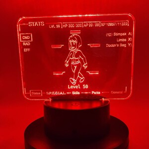 Custom Fallout Vault Girl Stat Screen Acrylic LED Light, Fallout Light ...