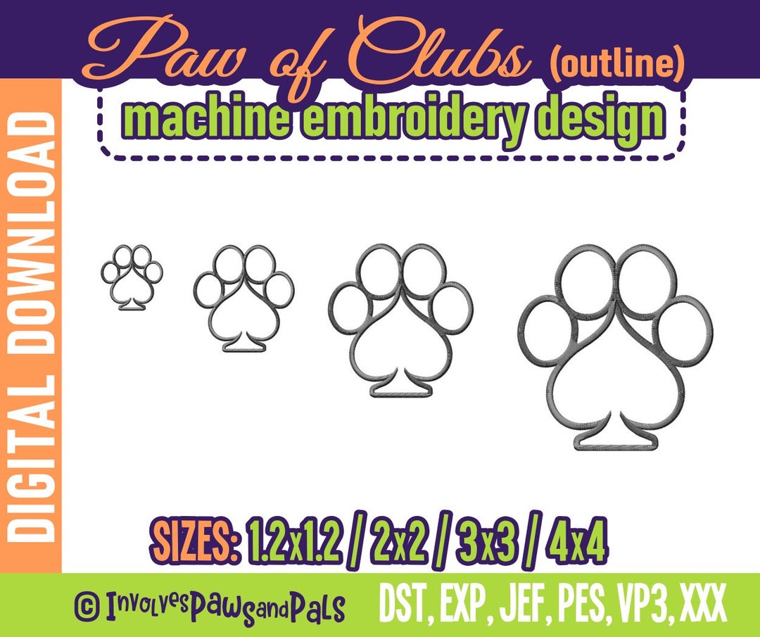 Outline Paw of Spades Embroidery Design - 4 Sizes | Paw Mark Machine ...