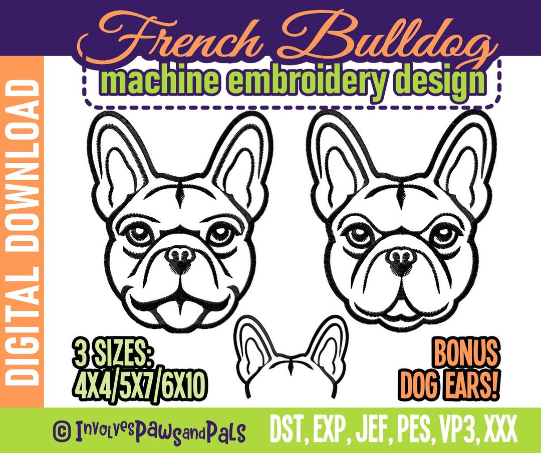 French Bulldog Machine Embroidery Designs | Frenchie Embroidery Stitch ...