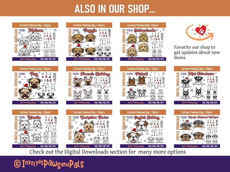 Peeking Dog SVG Bundle in Color - 50 Dog Breeds, 96 Portraits ...