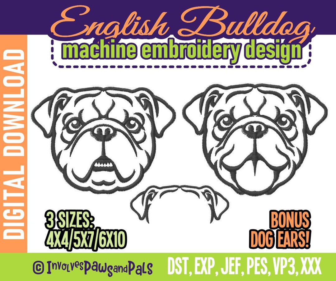 Digitized English Bulldog Machine Embroidery Designs | Bulldog ...
