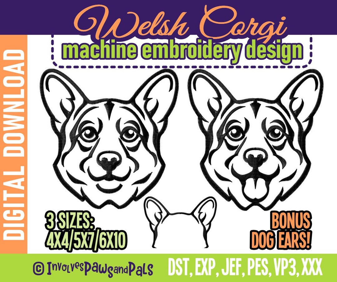 Digitized Welsh Corgi Machine Embroidery Designs Corgi Outline Dog ...
