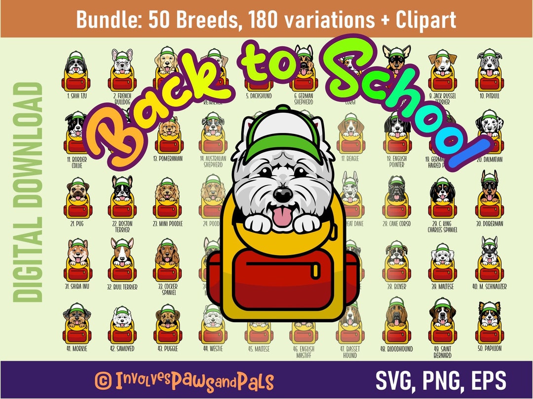 Back to School Clipart | Peeking Dog SVG Bundle in Color - 50 Dog ...