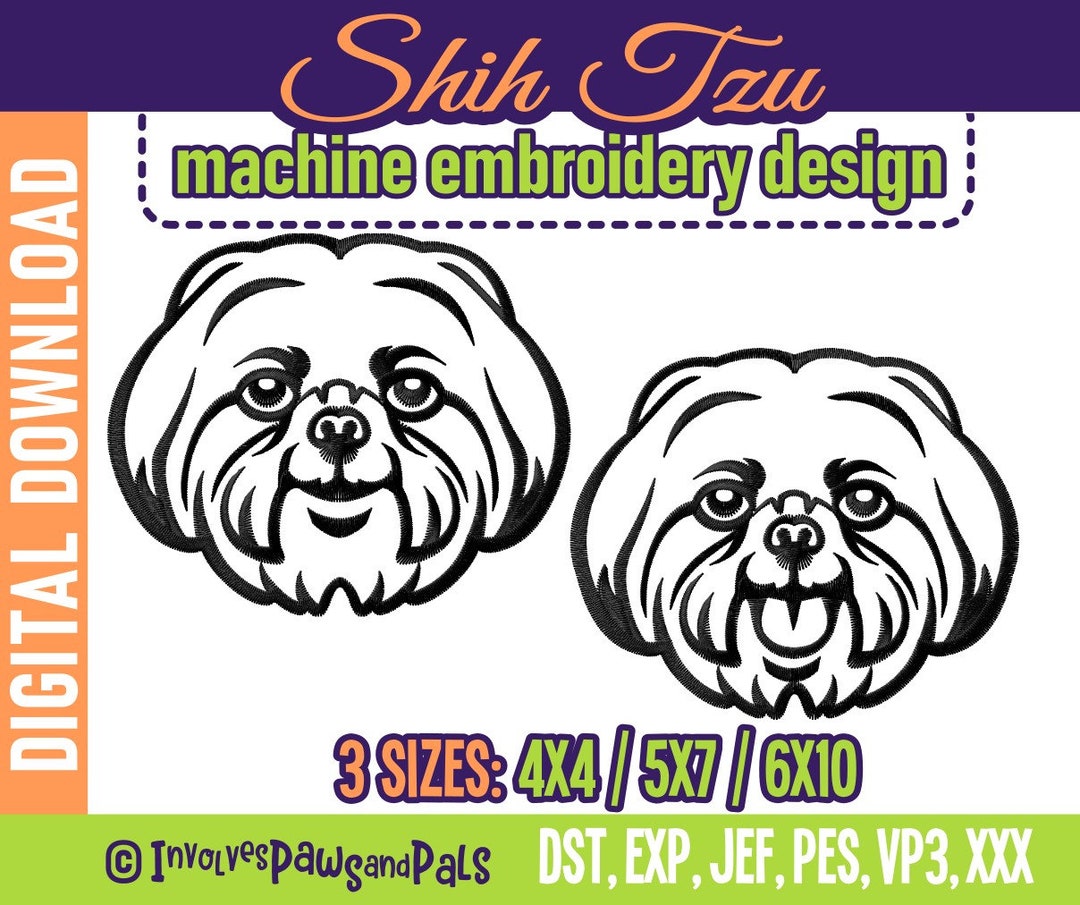 Shih Tzu Machine Embroidery Designs: BES, HUS, DST Shih Tzu Embroidery ...