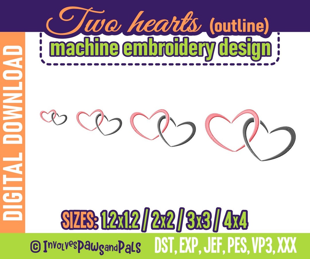 Two Interlocked Heart Shapes Embroidery Design - 4 Sizes | Machine ...