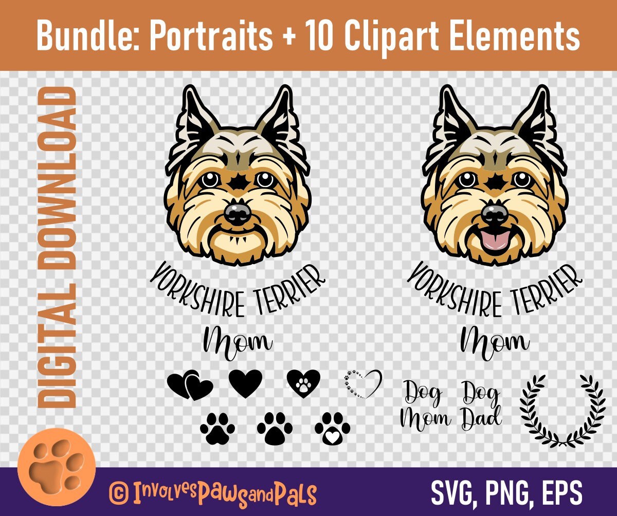 Yorkie SVG and PNG Bundle Yorkshire Terrier Portrait Dog - Etsy