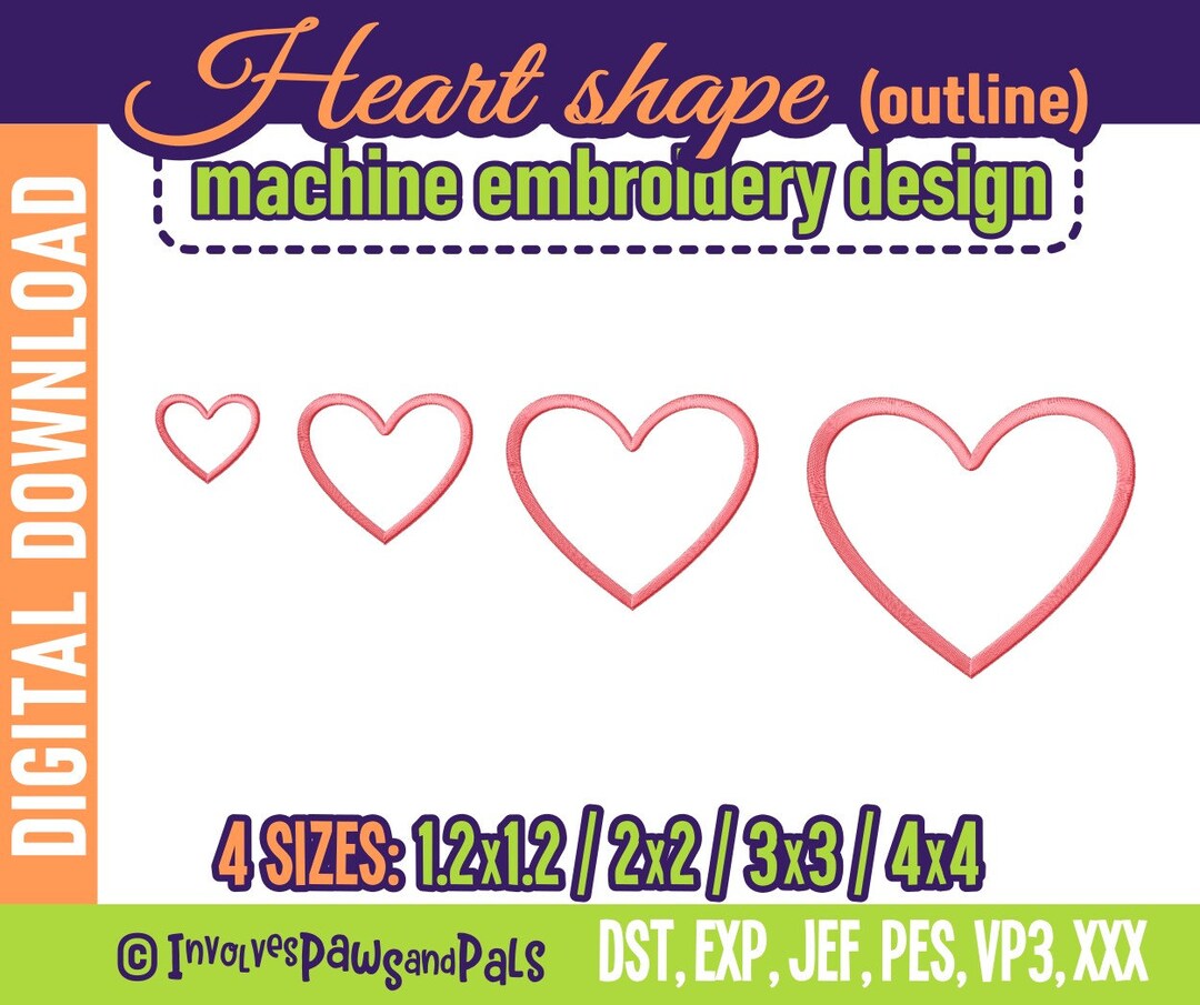 Outline Heart Shape Embroidery Design: 4 Sizes | Heart Silhouette ...
