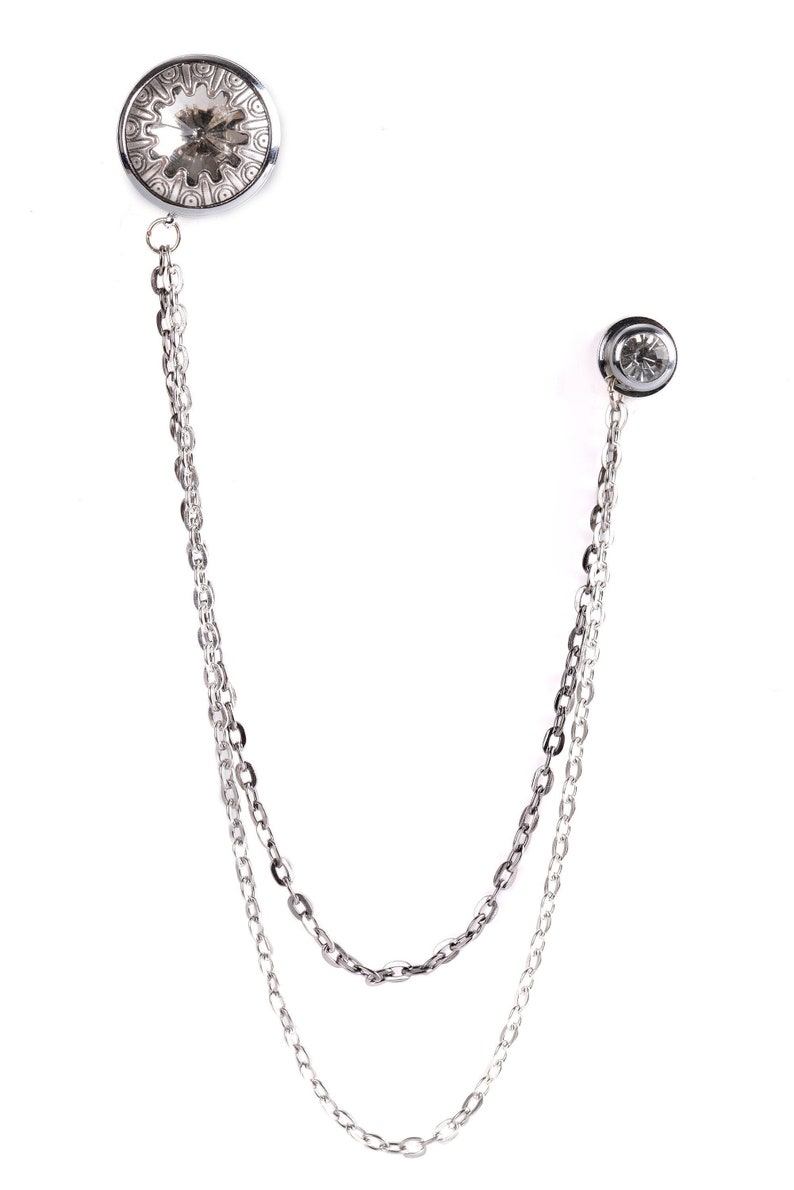 Chain Lapel Pin Made of Real Crystal Stone, Unisex Chain Lapel Brooch ...
