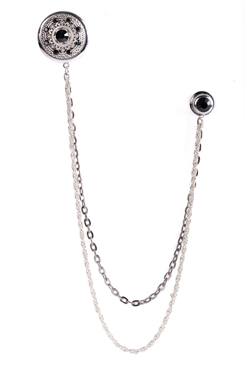 Chain Lapel Pin Made of Real Crystal Stones, Unisex Chain Lapel Brooch ...