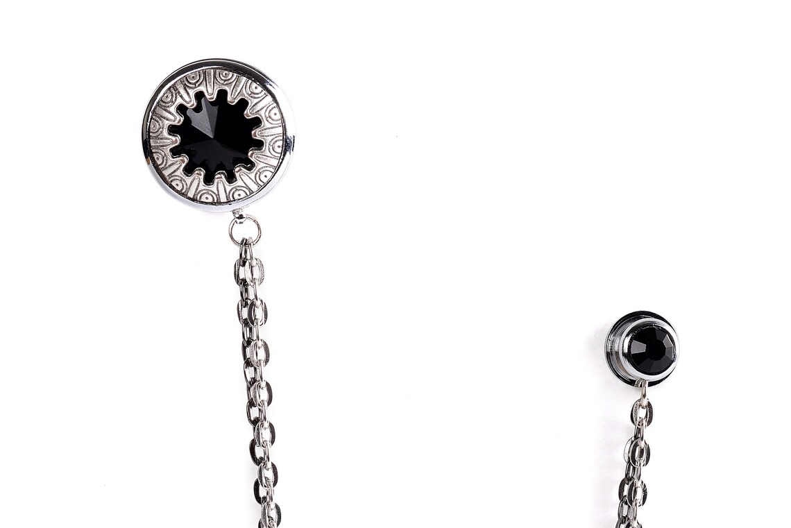 Chain Lapel Pin Made of Real Crystal Stone, Unisex Chain Lapel Brooch ...