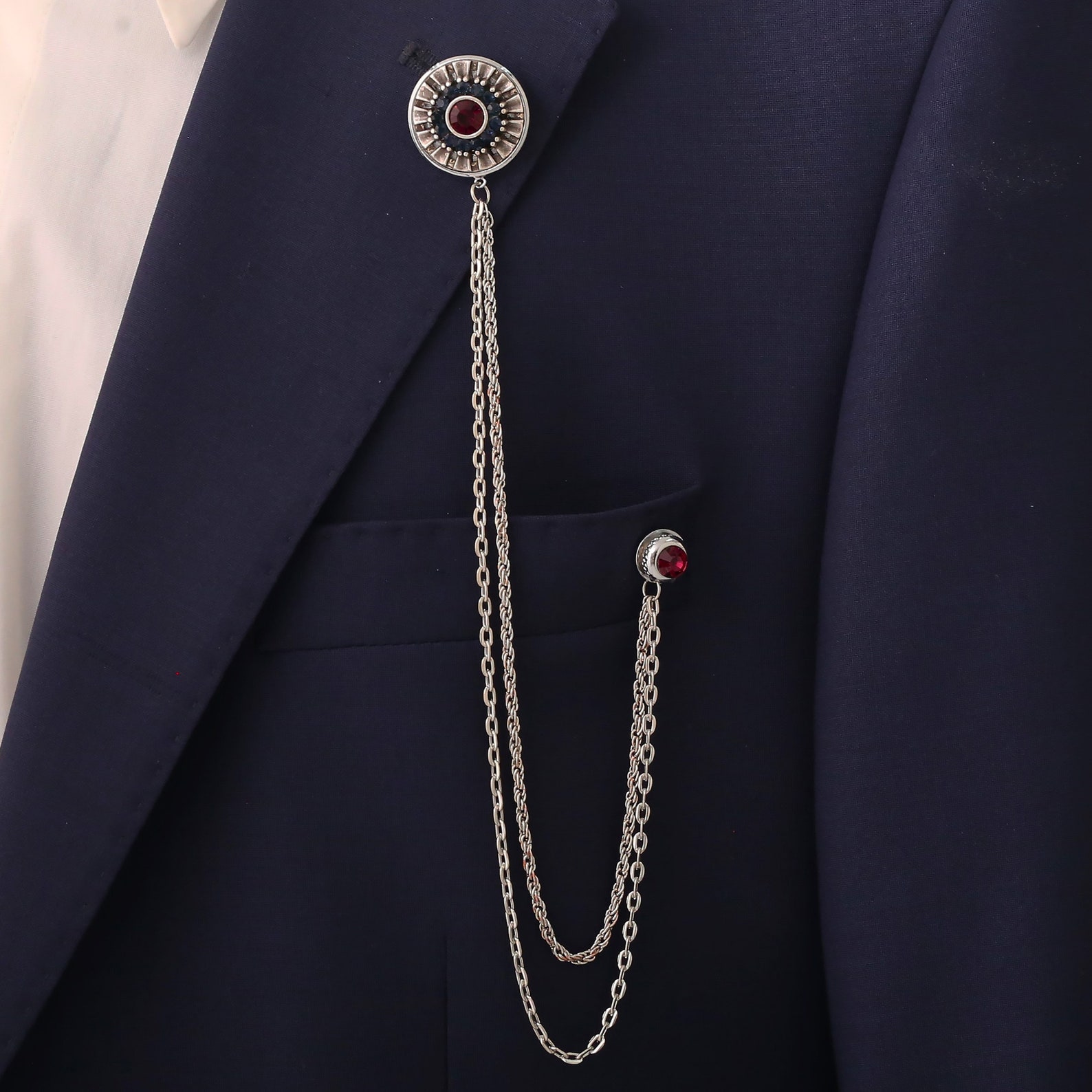 Lapel Pin Chain Made of Crystal, Unisex Lapel Chain Brooch, Lapel Pins ...