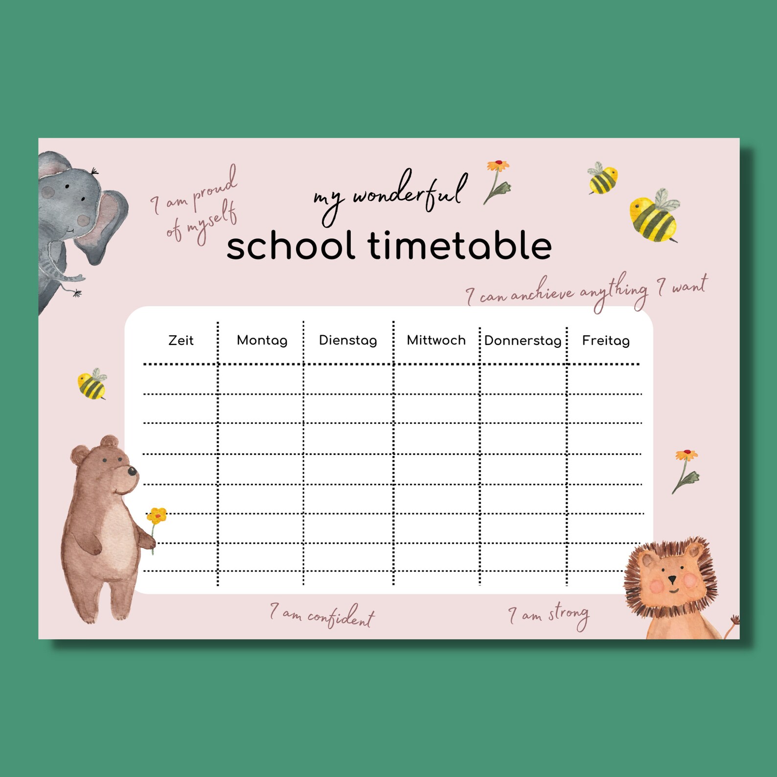 School Timetable in 3 Colors | Printable Timetable | Instant Download ...