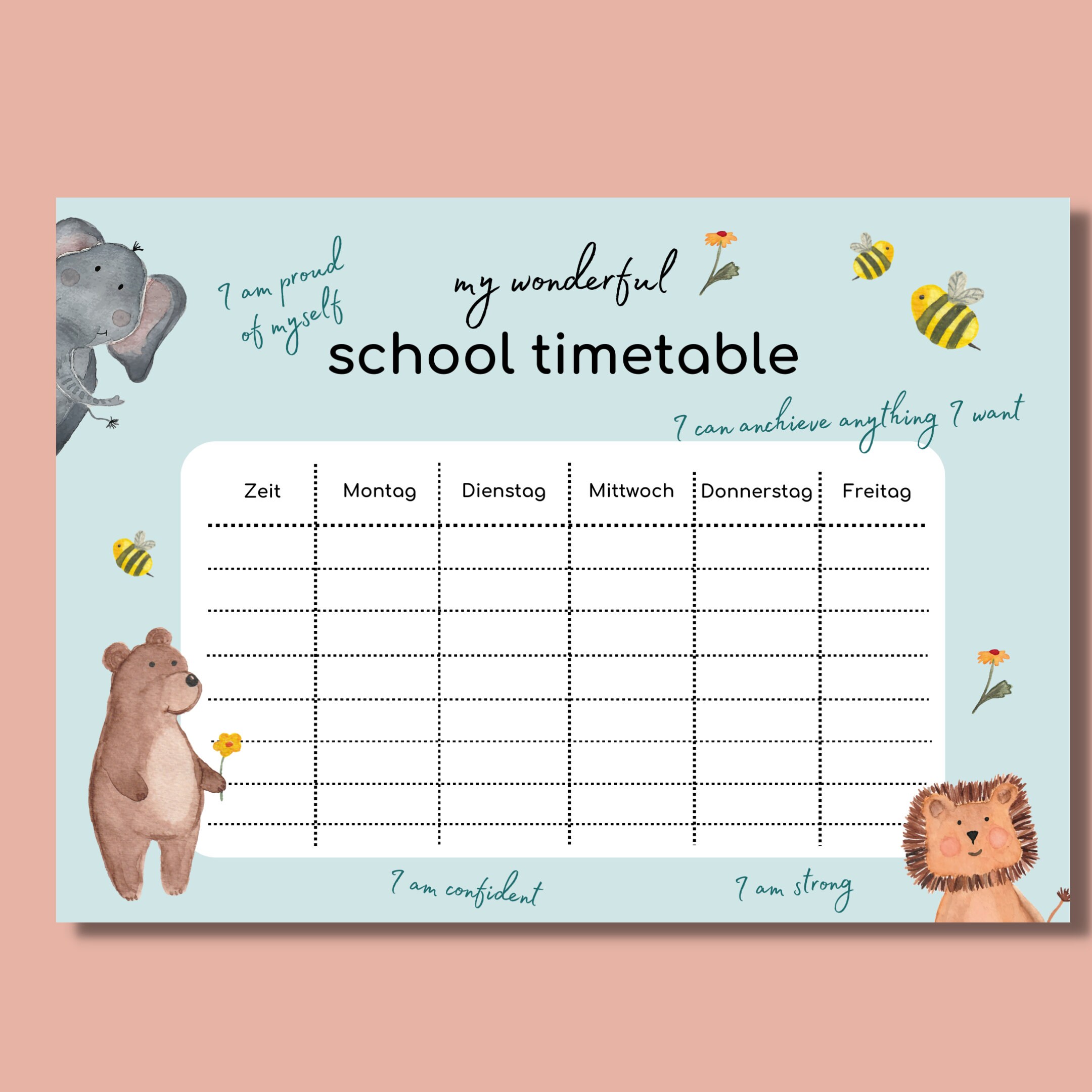 School Timetable in 3 Colors | Printable Timetable | Instant Download ...