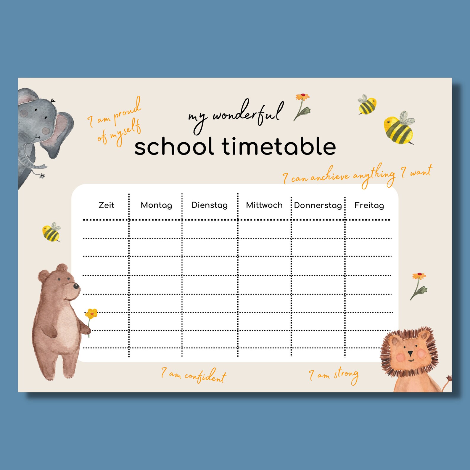 School Timetable in 3 Colors | Printable Timetable | Instant Download ...