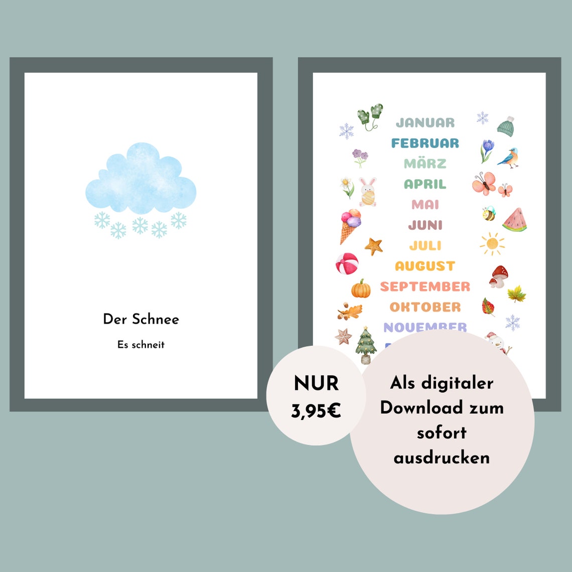 WEATHER German Printable Flashcards Three-part - Etsy