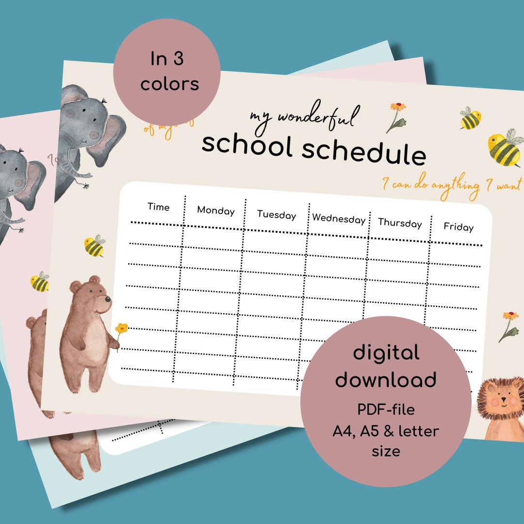 School Timetable for Kids- Printable- Download, School Schedule, School ...