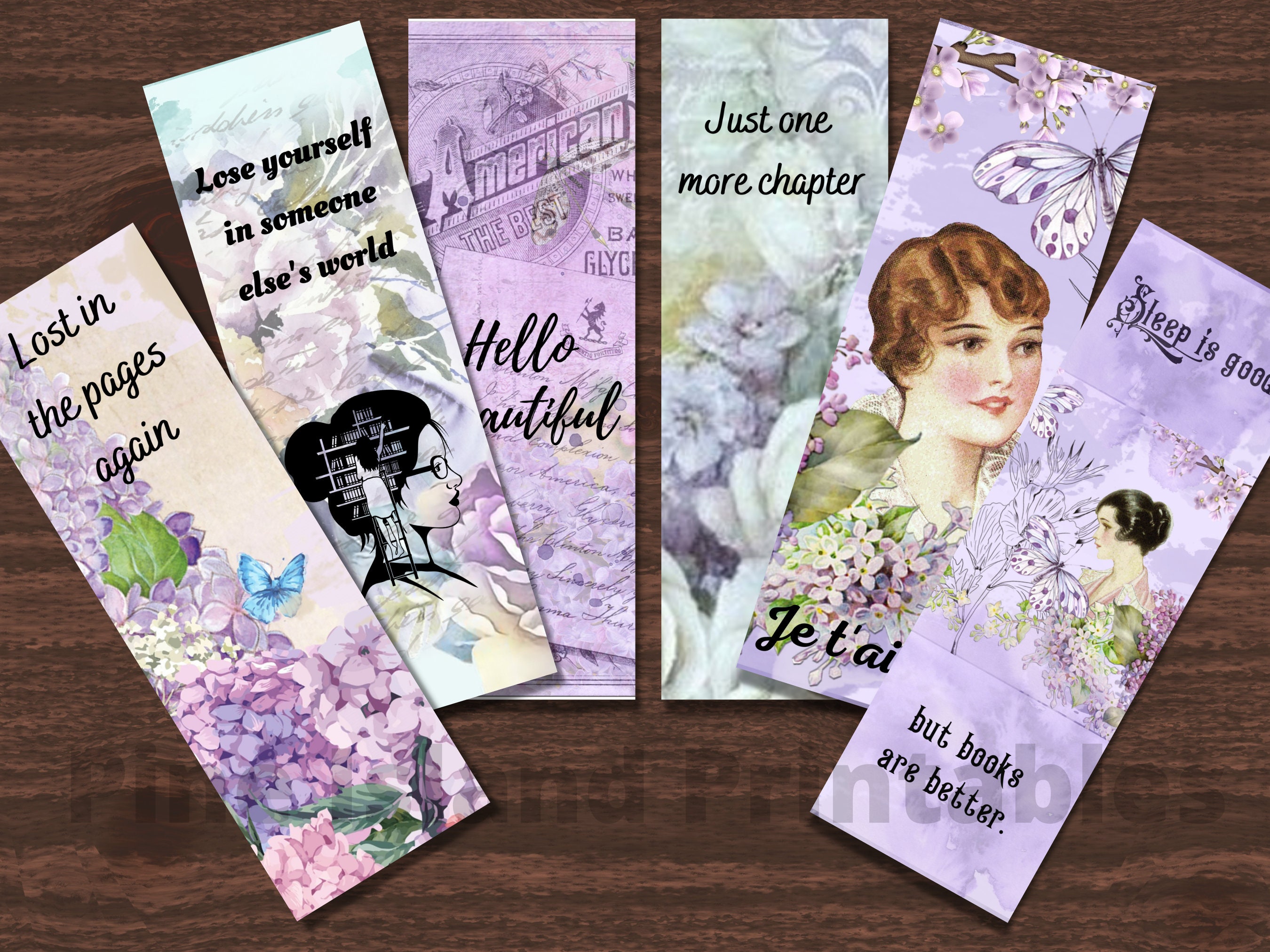 Printable Bookmarks, Unique Bookmark Set of Six, Digital Download ...