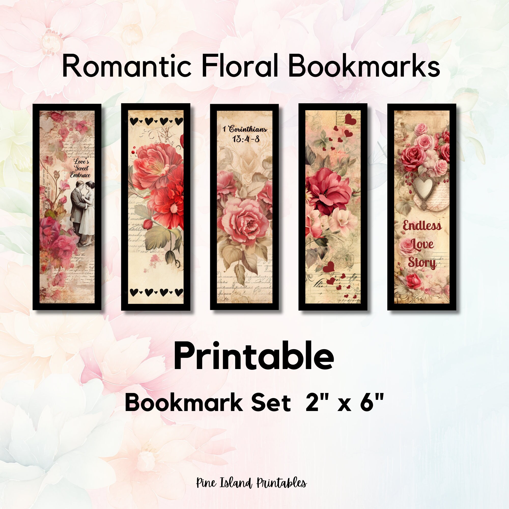Printable Flowerful Bookmarks, Romantic Ephemera Bookmark Set ...