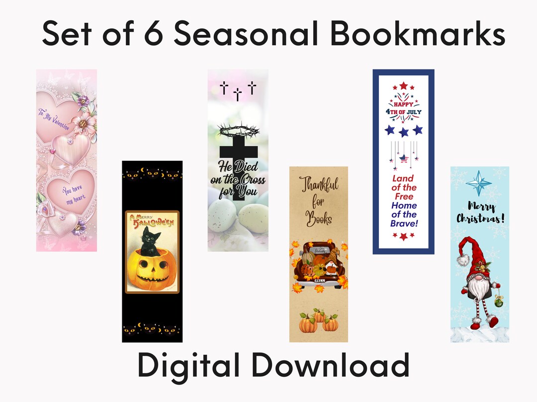 Printable Seasonal Holiday Bookmarks Set to Download Bookworm - Etsy
