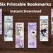 Printable Bookmarks, Unique Bookmark Set of Six, Digital Download ...