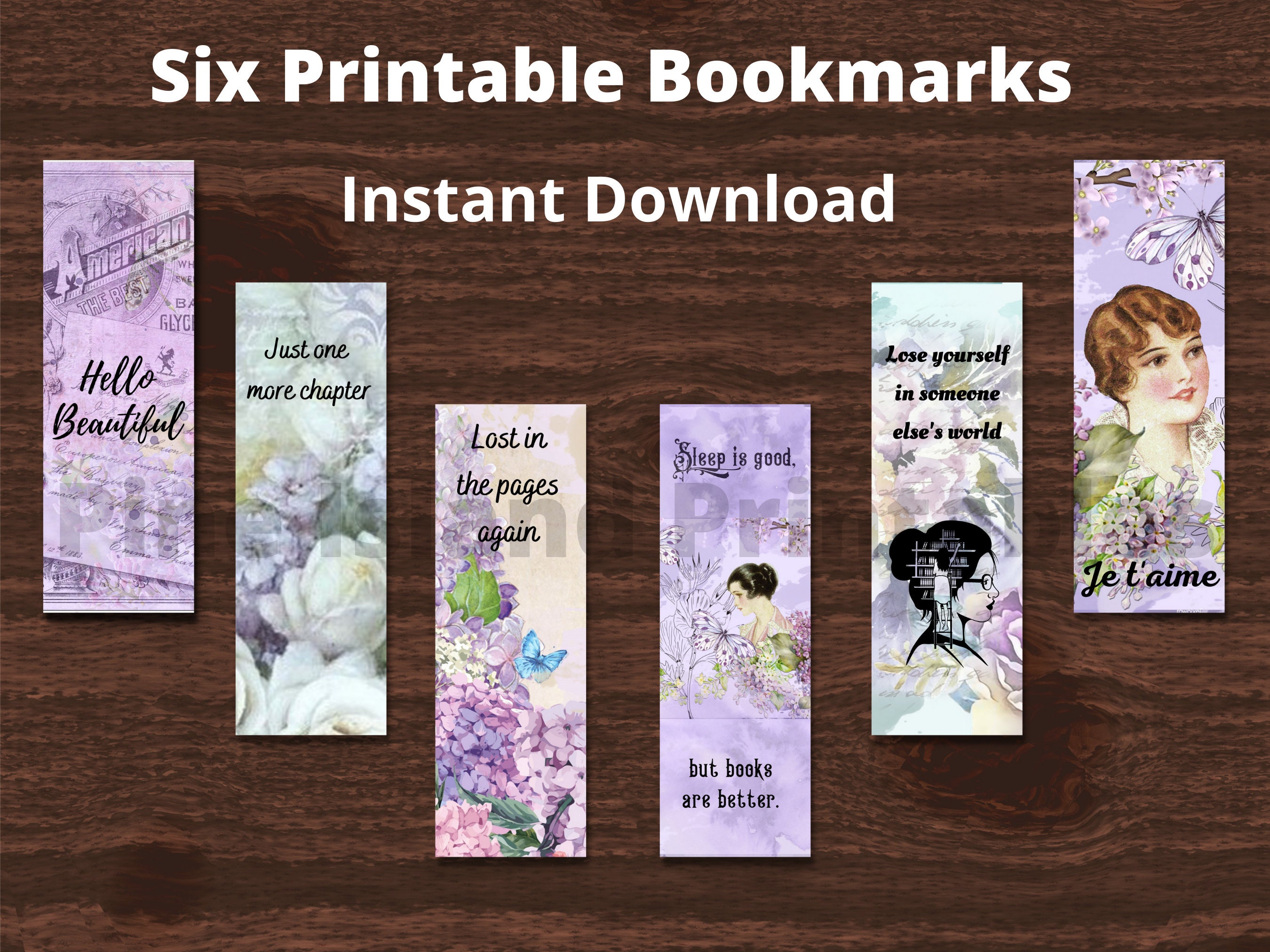 Printable Bookmarks, Unique Bookmark Set of Six, Digital Download ...