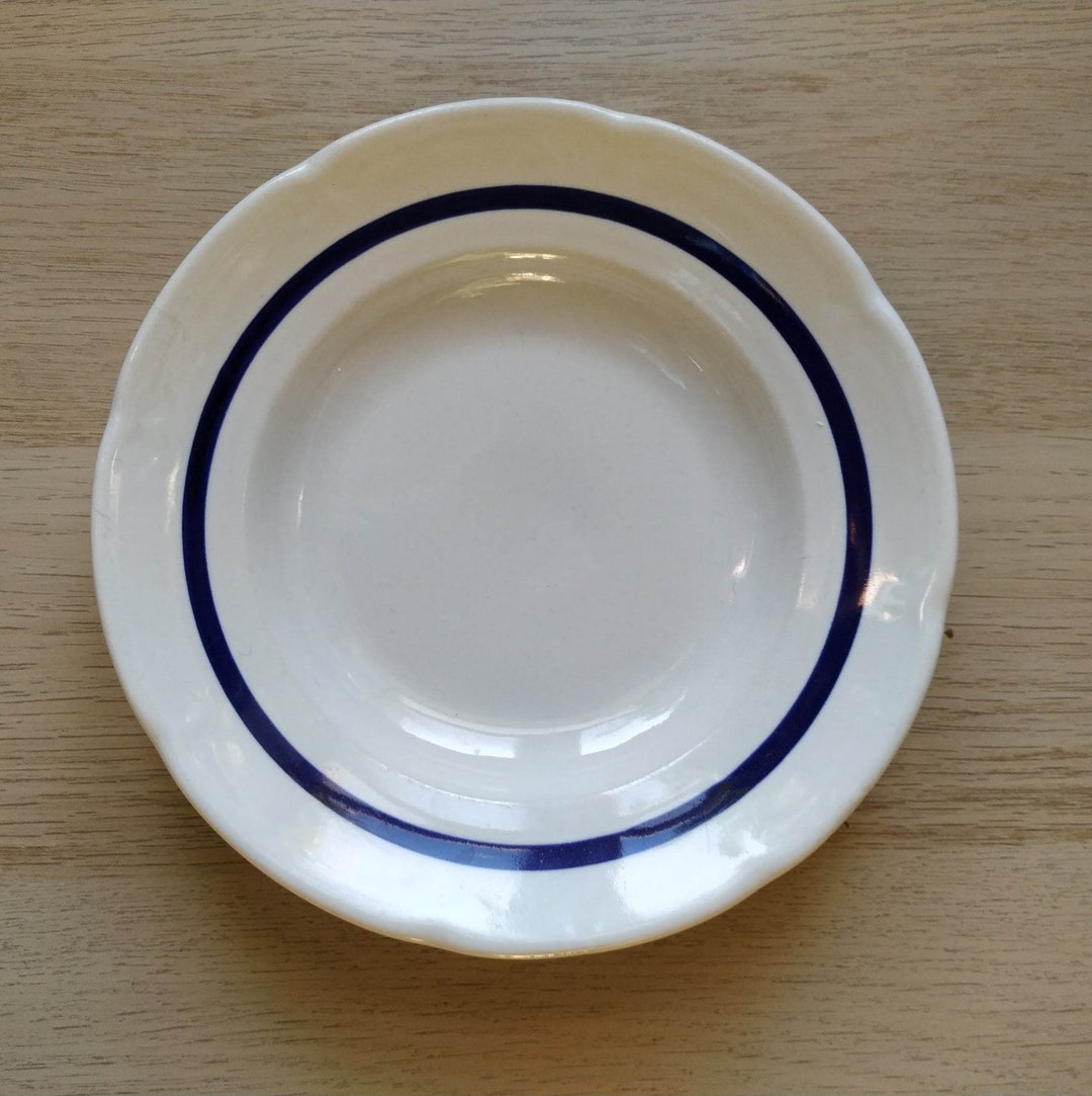 Vintage Plate Soviet Catering Plate Dessert Plate Soup Plate White Blue ...