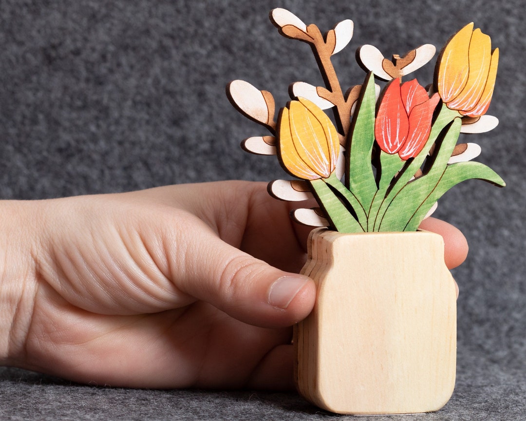 Wooden Spring Flowers - Wooden Flower Bouquet in a Vase - Etsy