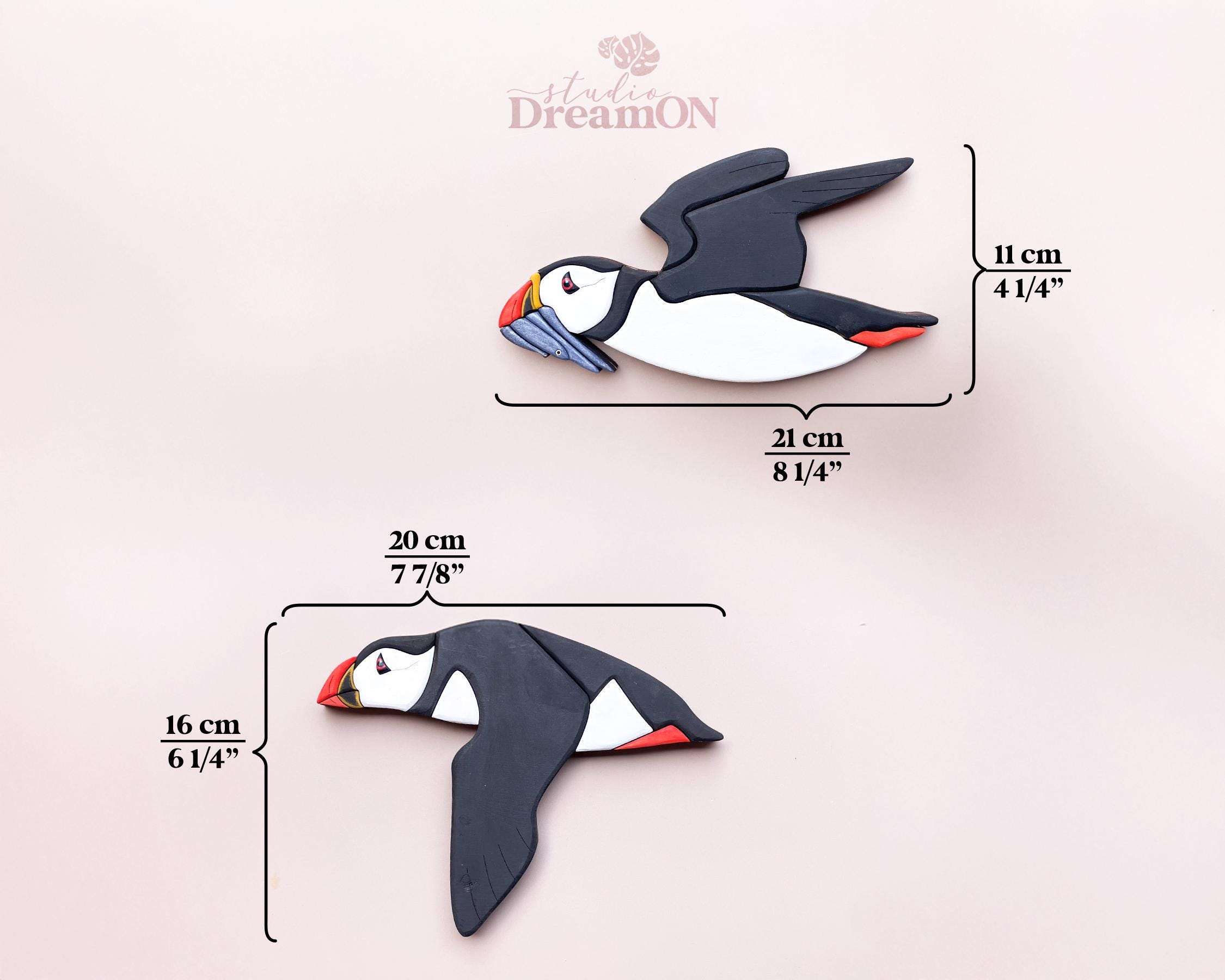 Flying Puffins Wooden Wall Hanging - Coastal Birds in Flight - Nautical ...