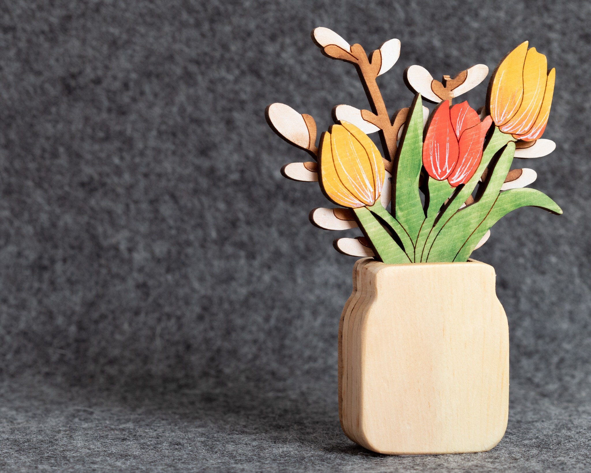Wooden Spring Flowers Wooden Flower Bouquet in a Vase - Etsy