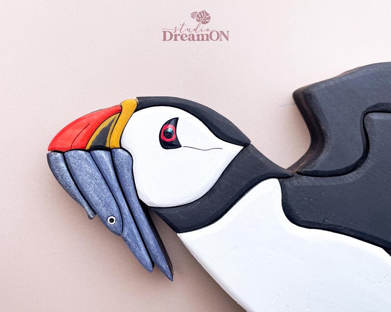 Flying Puffins Wooden Wall Hanging - Coastal Birds in Flight - Nautical ...