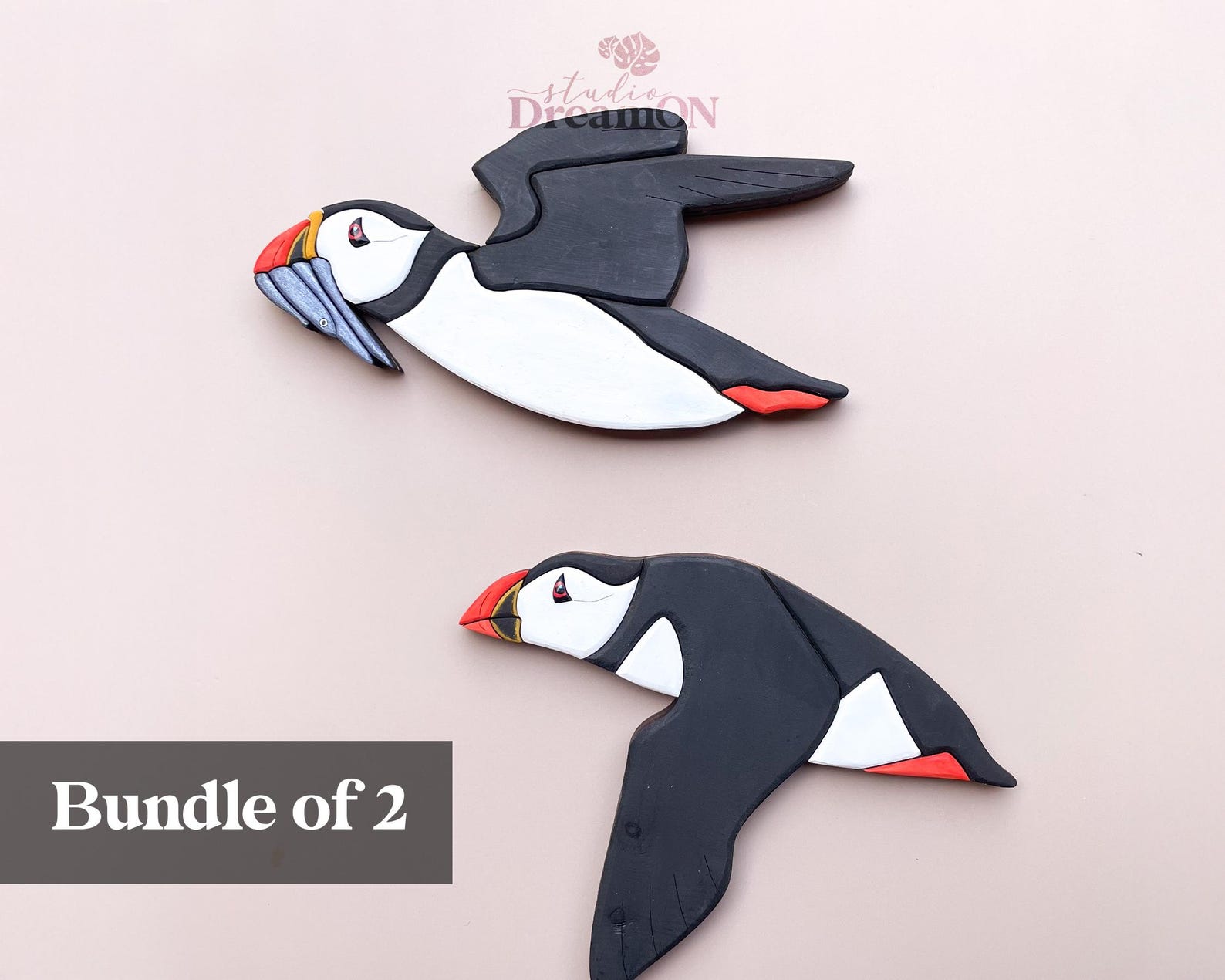 Flying Puffins Wooden Wall Hanging - Coastal Birds in Flight - Nautical ...