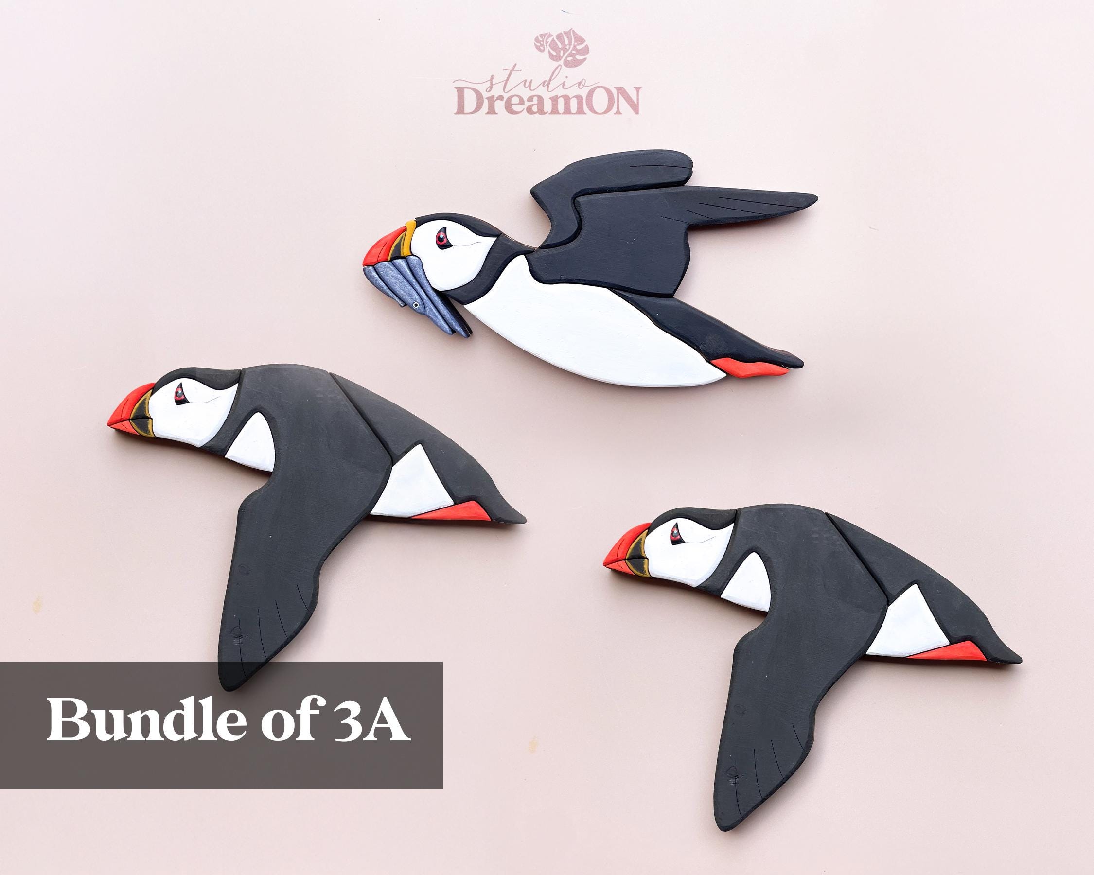 Flying Puffins Wooden Wall Hanging - Coastal Birds in Flight - Nautical ...