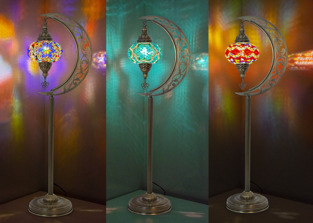 Multi Color Turkish Mosaic Moon Lamp, Turkish Floor Lamp, Turkish ...