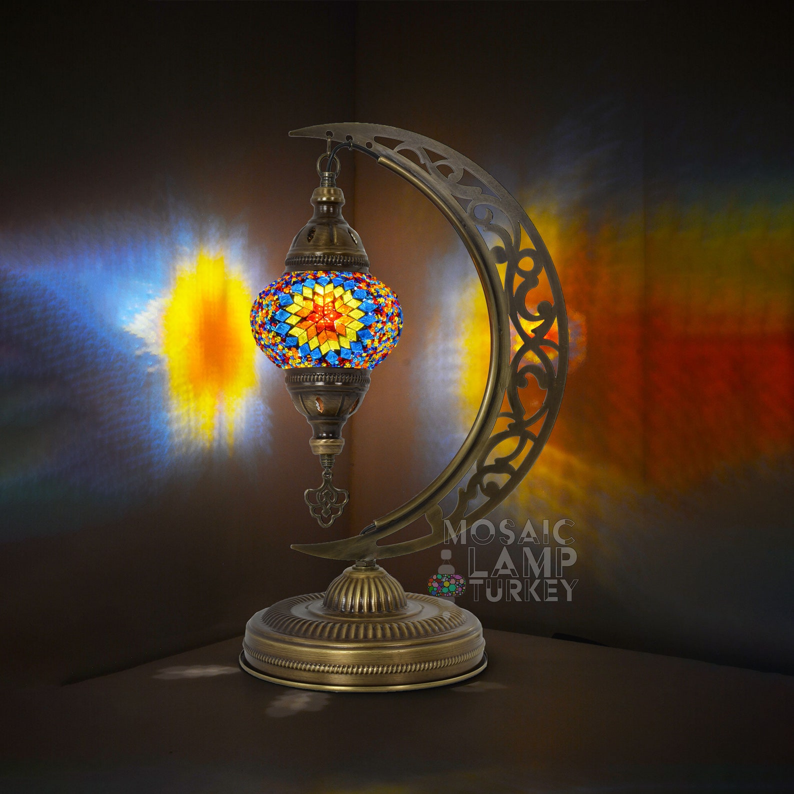 Sea Blue Turkish Mosaic Moon Shape Table Lamp Crescent | Etsy