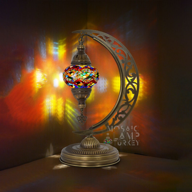 Sea Blue Turkish Mosaic Moon Shape Table Lamp Crescent | Etsy