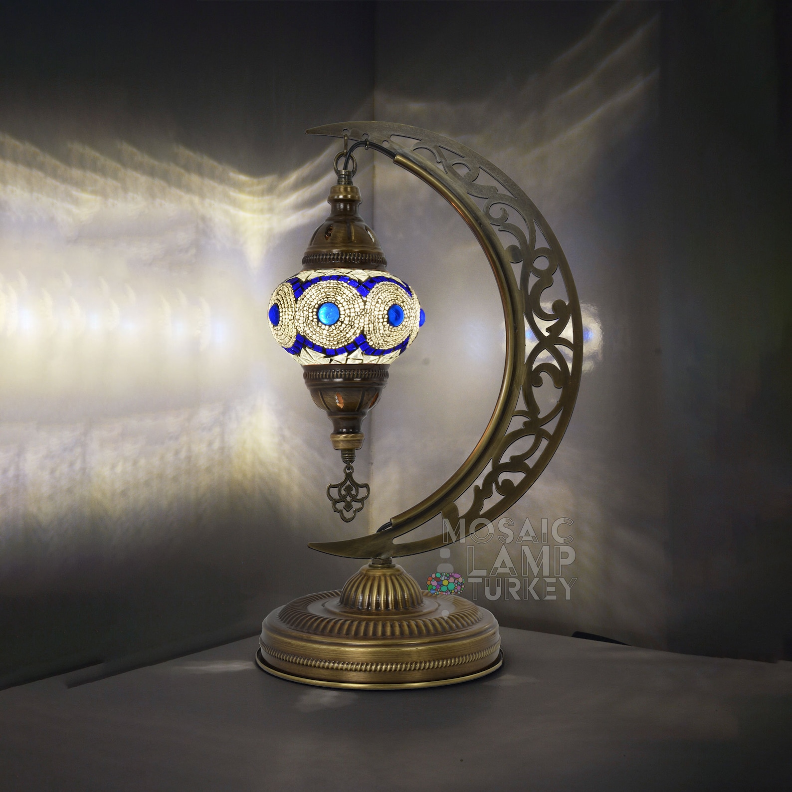 Sea Blue Turkish Mosaic Moon Shape Table Lamp Crescent | Etsy