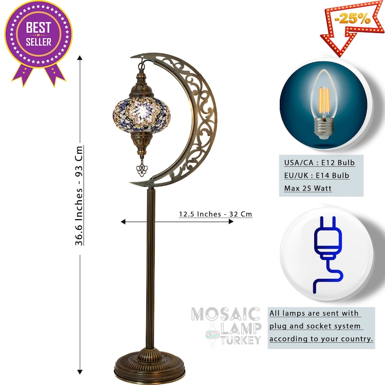 Multi Color Turkish Mosaic Moon Lamp Turkish Floor Lamp - Etsy