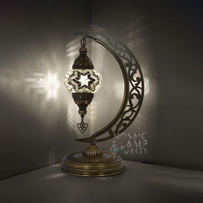 Sea Blue Turkish Mosaic Moon Shape Table Lamp Crescent | Etsy