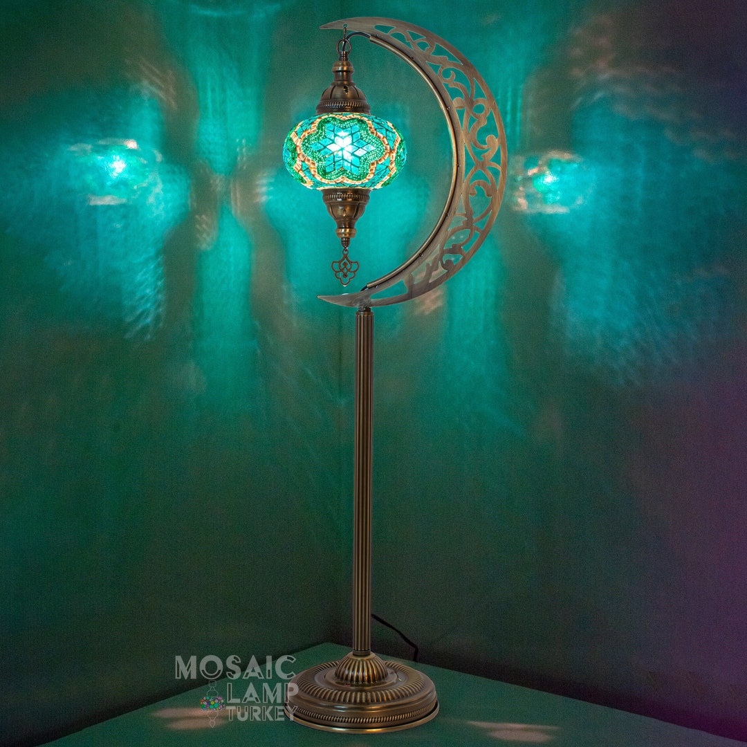 Turkish Mosaic Moon Floor Lamp, Turkish Standing Lamp, Plug in Turkish ...
