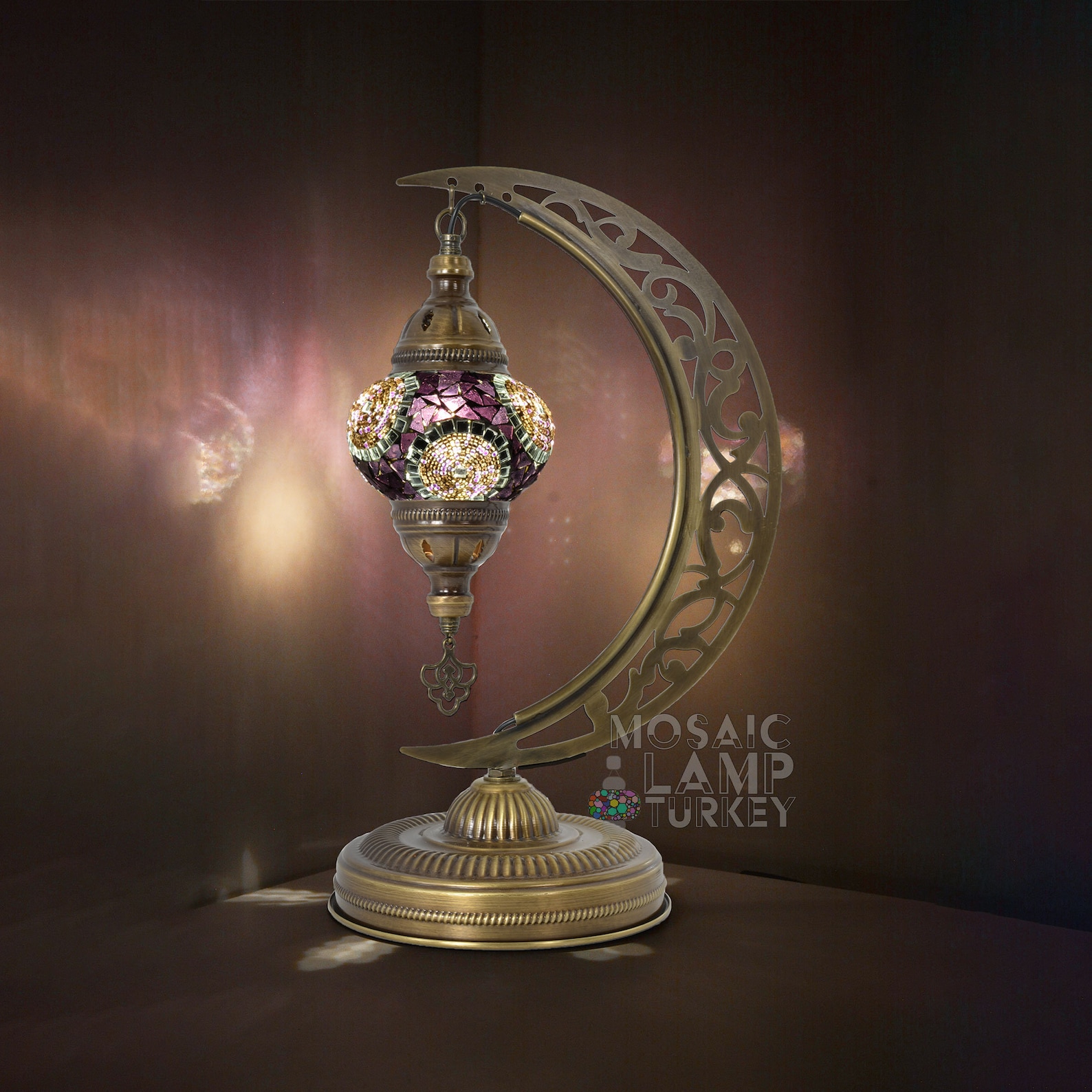 Sea Blue Turkish Mosaic Moon Shape Table Lamp Crescent | Etsy