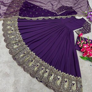 Charming Purple Designer Gown With Net Dupatta Georgette With - Etsy