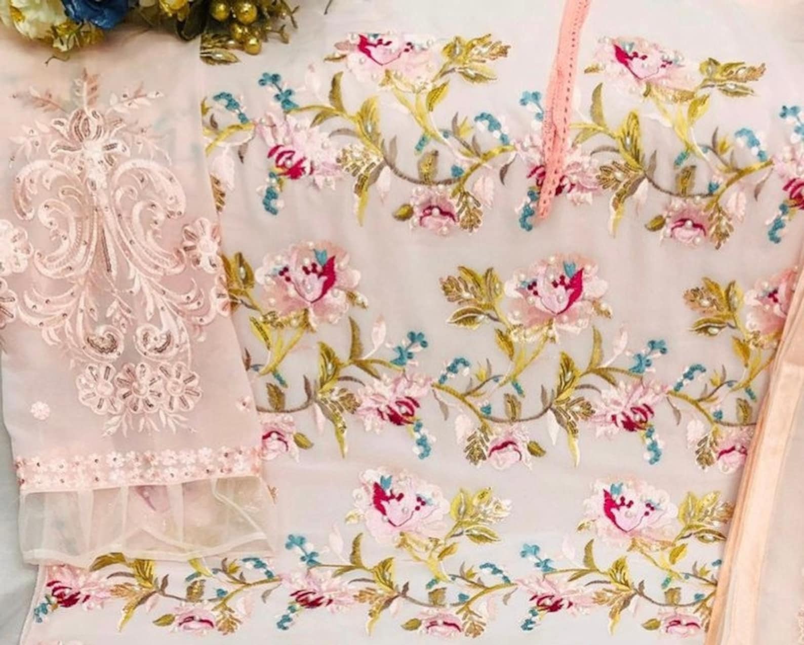 Peach Salwar Kameez Georgette Silk With Heavy Embroidery Work - Etsy