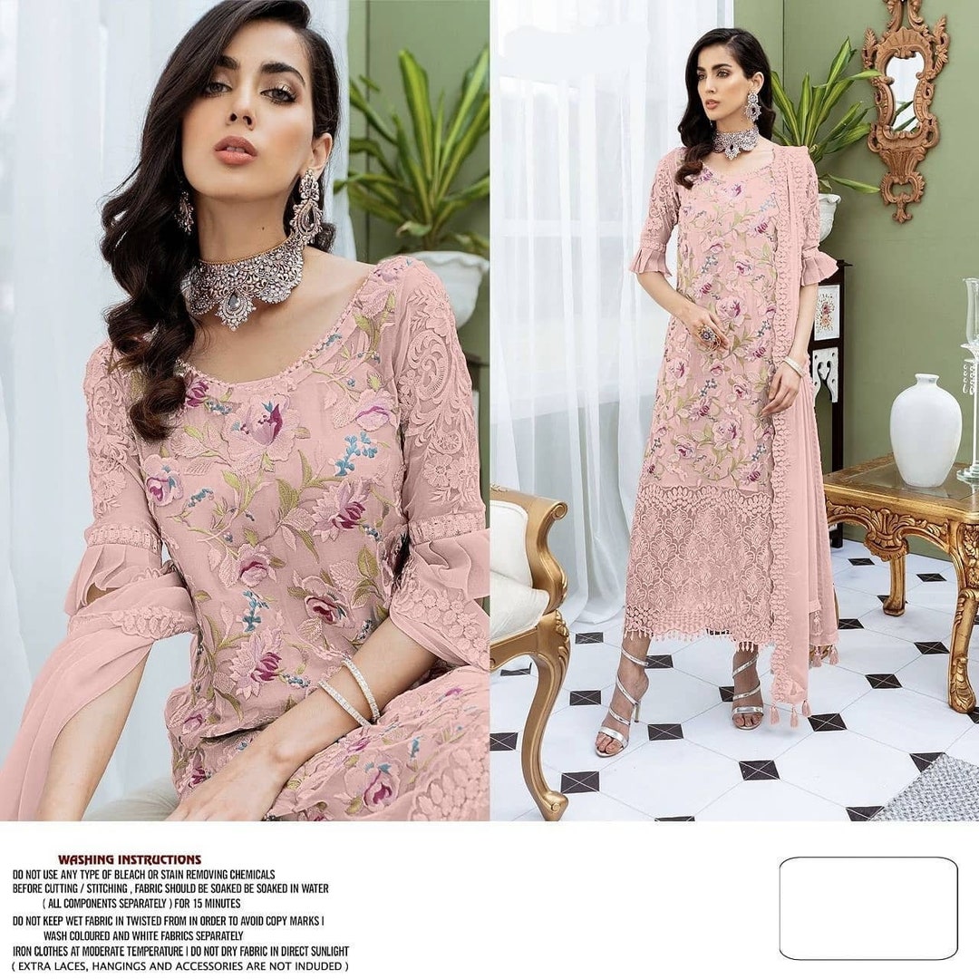 Peach Salwar Kameez Georgette Silk With Heavy Embroidery Work - Etsy