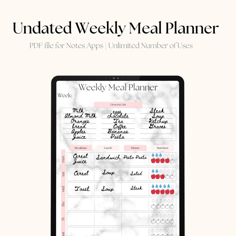 Weekly Meal Planner Printable Food Diary Meal Tracker Food - Etsy
