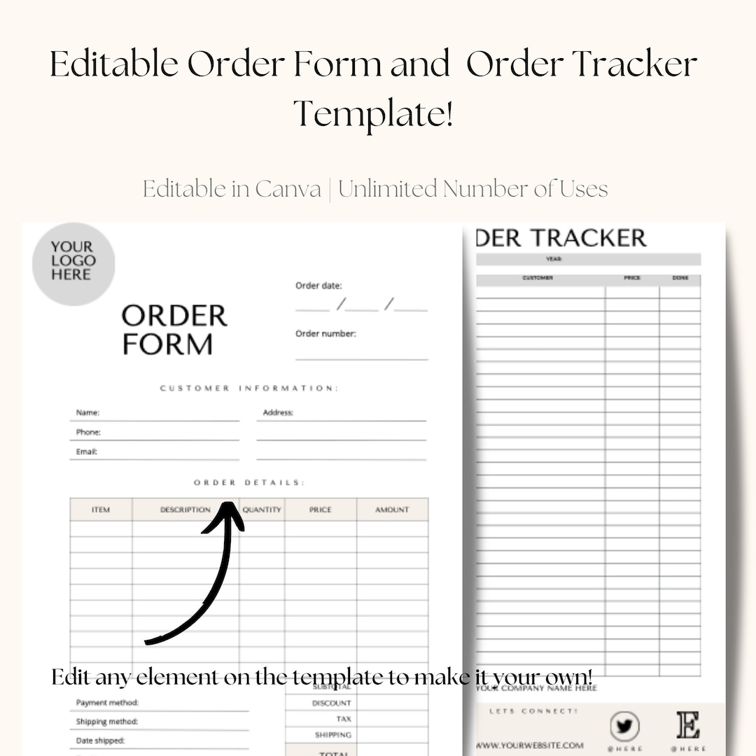 Order Template and Tracker Bundle, Purchase Order Form Template, Order ...