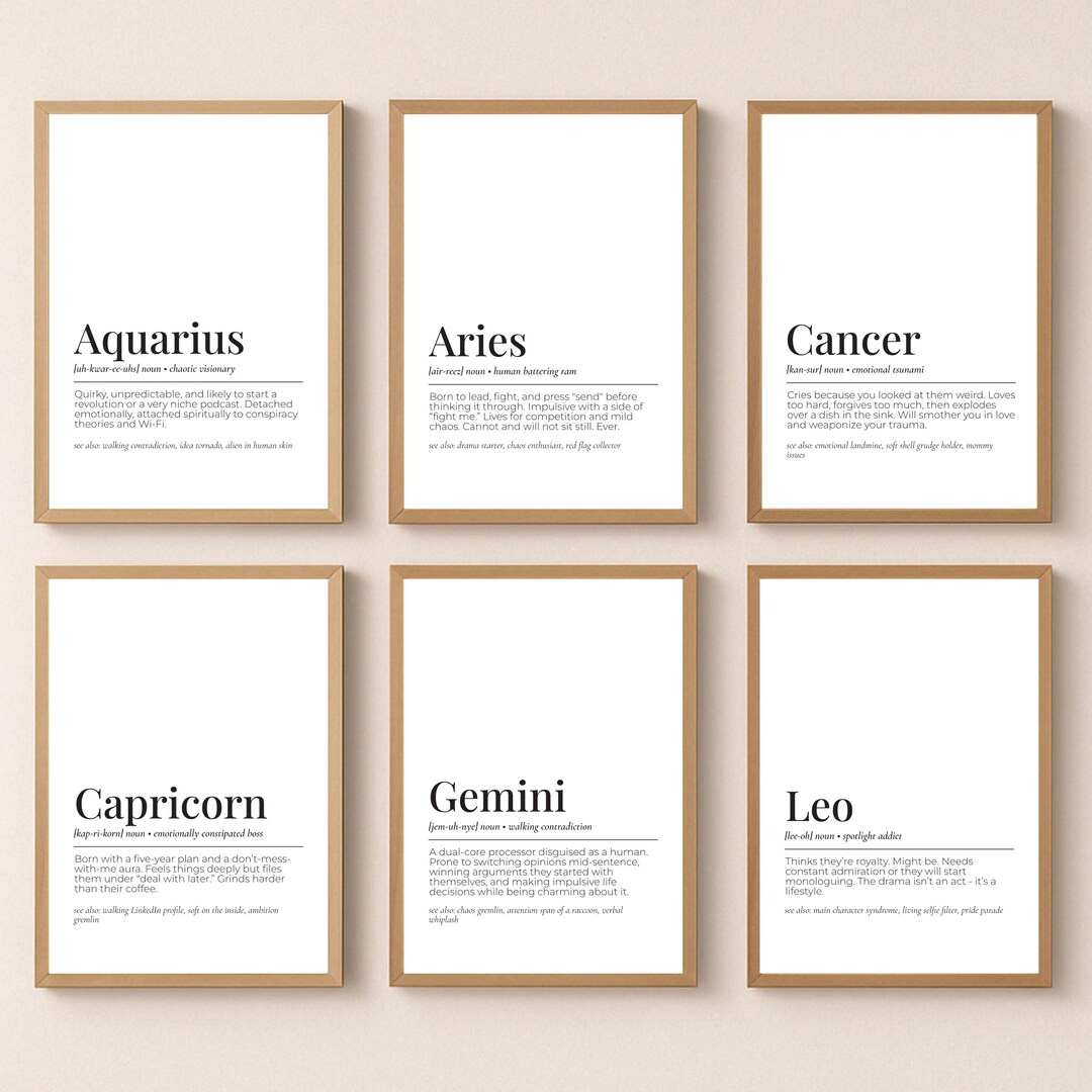 Savage Zodiac Poster Bundle – All 12 Funny Star Sign Prints | Sarcastic ...