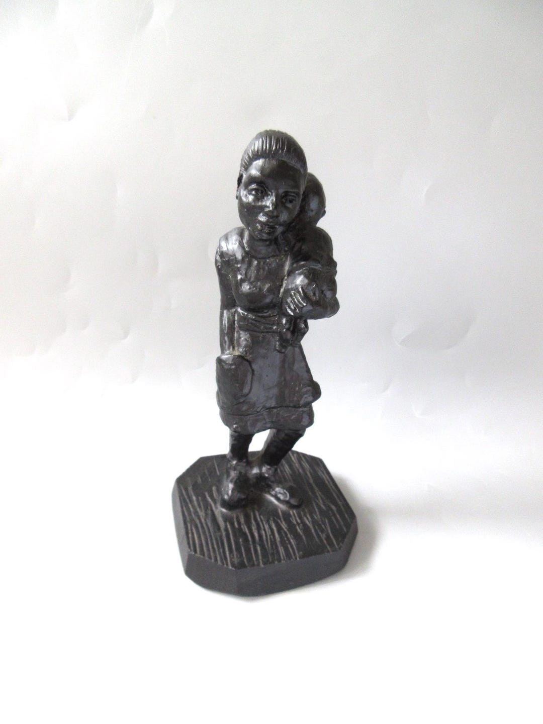 Folk Art J Kourey Coal Art 8" Carving Woman and Child W Virginia 1978 ...